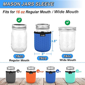Cosmos 4 Pcs Neoprene Mason Jar Sleeve Cover for Regular Mouth Jar, Insulated Glass Jars Cover Canning Sleeves Glass Container Protector Holder for Home Kitchen Storage (For 16 OZ Jar)