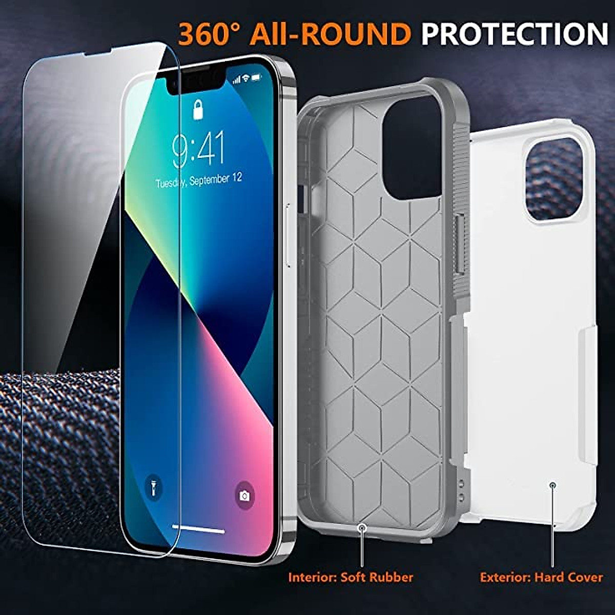 SPIDERCASE Designed for iPhone 13 Case/iPhone 14 Case, [10 FT Military Grade Drop Protection] [with 2 pcs Tempered Glass Screen Protector] Cover for iPhone 13 & 14 6.1 inch (Milk White)