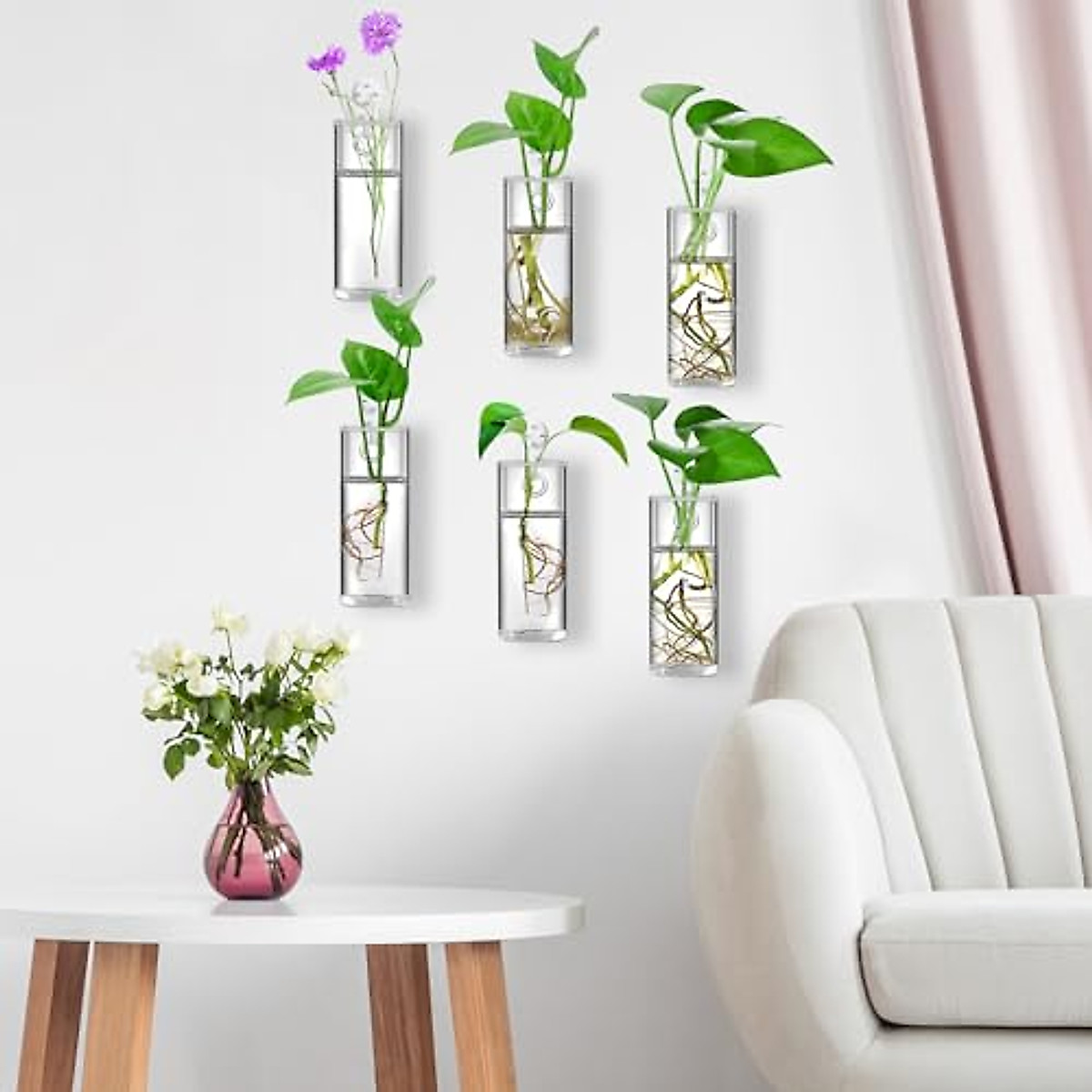 Fasmov 6 Pack Wall Hanging Glass Planters Plant Terrarium, Plants Holders Air Plants Succulents Planters Flowers Glass Wall Vase Containers for Plant, Decoration and Display, Square Vase, Clear