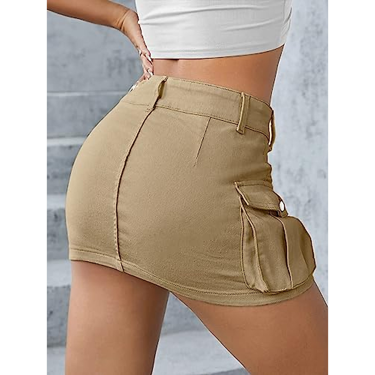 Cargo Skirt Jean Skirt Mini Skirt y2k Jean Skirt for Women Cargo Skirt y2k Cargo Mini Skirt Cargo Skirts for Women Women's Casual Low Waisted Solid Button Up Denim Jean Skirt Khaki