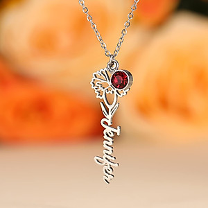 MLUHKEE Birth Flower Name Necklace Personalized, 18K Gold Plated Floriography Custom Birth Flower Necklace with Name, Customized Birthstone Necklace for Women, 3 Colors