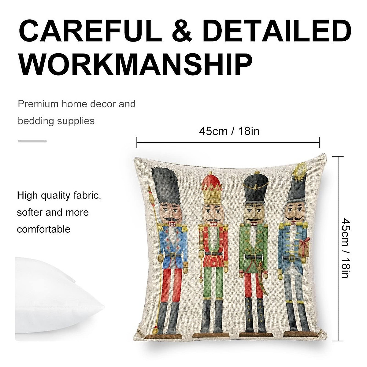 Christmas Nutcracker Soldiers Throw Pillow Covers 18×18 Pillowcases Set of 2 Winter Holidays Linen Decorative Square Pillow Case Cushion Covers Standard Size for Sofa Couch Outdoor Bed Pillow Protect