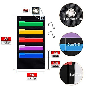 Headif Premium Door Hanging File Organizer,Cascading Wall File Storage Pocket Chart, 5 Pockets Folder Holder & 2 Hangers, Perfect for Classroom Office School and Home Use Organization