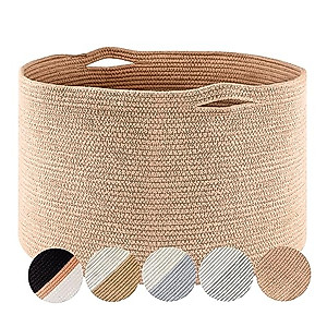 CuddleHaus | Modern Boho Basket | Living Room Blanket Storage Holder | Nursery Laundry Baskets | Baby and Kids Room Toy Organization | Woven Cotton Rope Bathroom Towel Basket | 20" x 13"