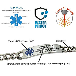 Medical Alert Bracelet - Medical Alert Bracelet for Men - Stainless Steel Traditional Style - Custom Engraved Sizes 7.0" - 9.0"