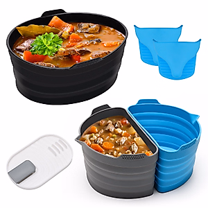 6 Pack Silicone Cooker Liners Set, Slow Cooker Pot Liner for 6-8QT Crock Pot, Contain 1 PCS Integrated Pot Mat, 2 PCS Divider Liners, 1 PCS Plastic Utensil Cradle, 2 PCS Silicone Hand-Clips