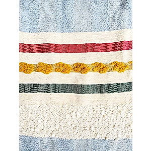 koez daizy Rainbow Retro Throw Blanket Cozy Knit Hippie Boho Decor (60"x51") Handwoven Colorful Cotton Stripe Tassel Blanket