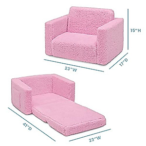 Delta Children Cozee Flip-Out Sherpa 2-in-1 Convertible Chair to Lounger for Kids, Pink