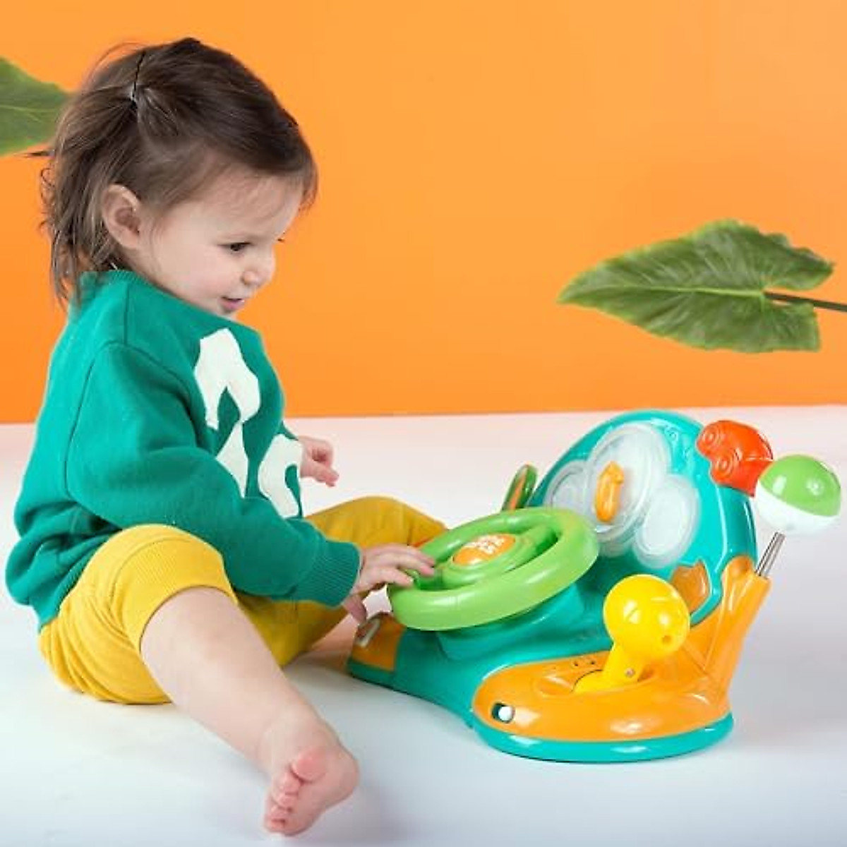 Bright Starts Lights and Colors Driver Toy Steering Wheel with Car Sounds for Pretend Play - Green, 6 Months and up