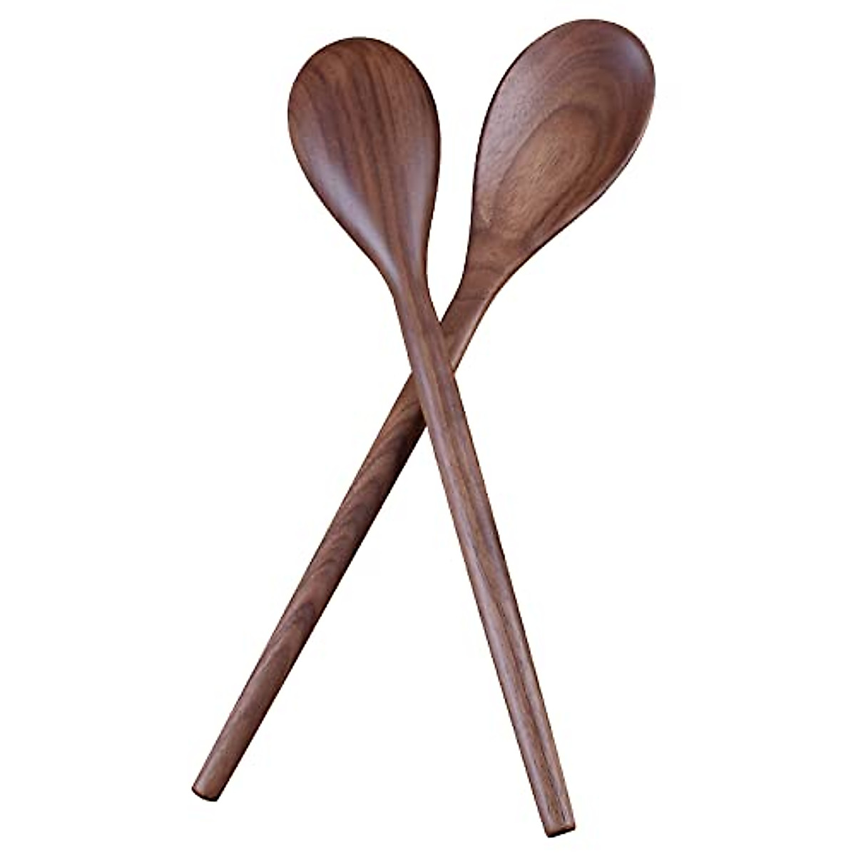 Wooden Cooking Spoons Set, 14 Inch Walnut Wood Spoon for Mixing Salad Soup Stirring, Nonstick Cookware Serving Scoop Kitchen Cooking Utensil Long Handle Comfortable Grip and Smooth Finish (2 Pieces)
