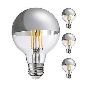 TORCHSTAR Dimmable Half Chrome Light Bulb, 7W (75W Eqv.), Anti Glare LED Light Bulbs, UL Listed, E26 Silver Dipped Bulb, G25 Globe Light Bulbs for Bathroom, Vanity, Mirror, 3000K Warm White, Pack of 3