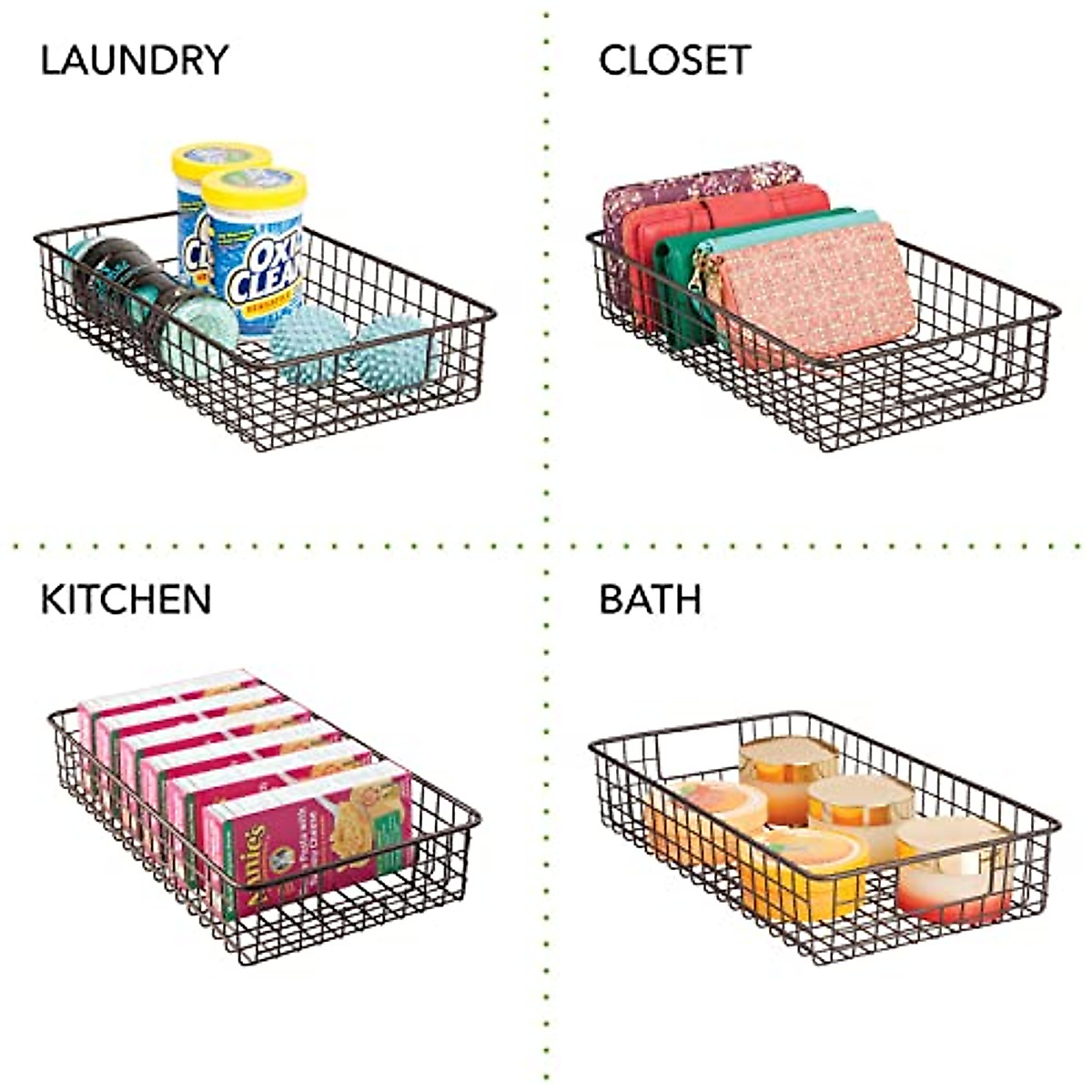 mDesign Metal Wire Bathroom Storage Shallow Bin Basket - Holder Tray for Organizing Cabinets, Shelves, Closets, Countertops - Concerto Collection - Bronze