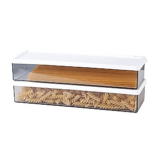 Set of 2 Pcs Clear Plastic Pasta Storage Containers with Lid, Rectangular Spaghetti Storage Containers, for Kitchen Pantry Organization
