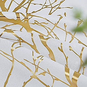 FMFUNCTEX Valance Curtains for Living-Room Window White Gold Metallic Tree Branch Blackout Window Valances 50" W x 18" Long 1 pc Rod Pocket