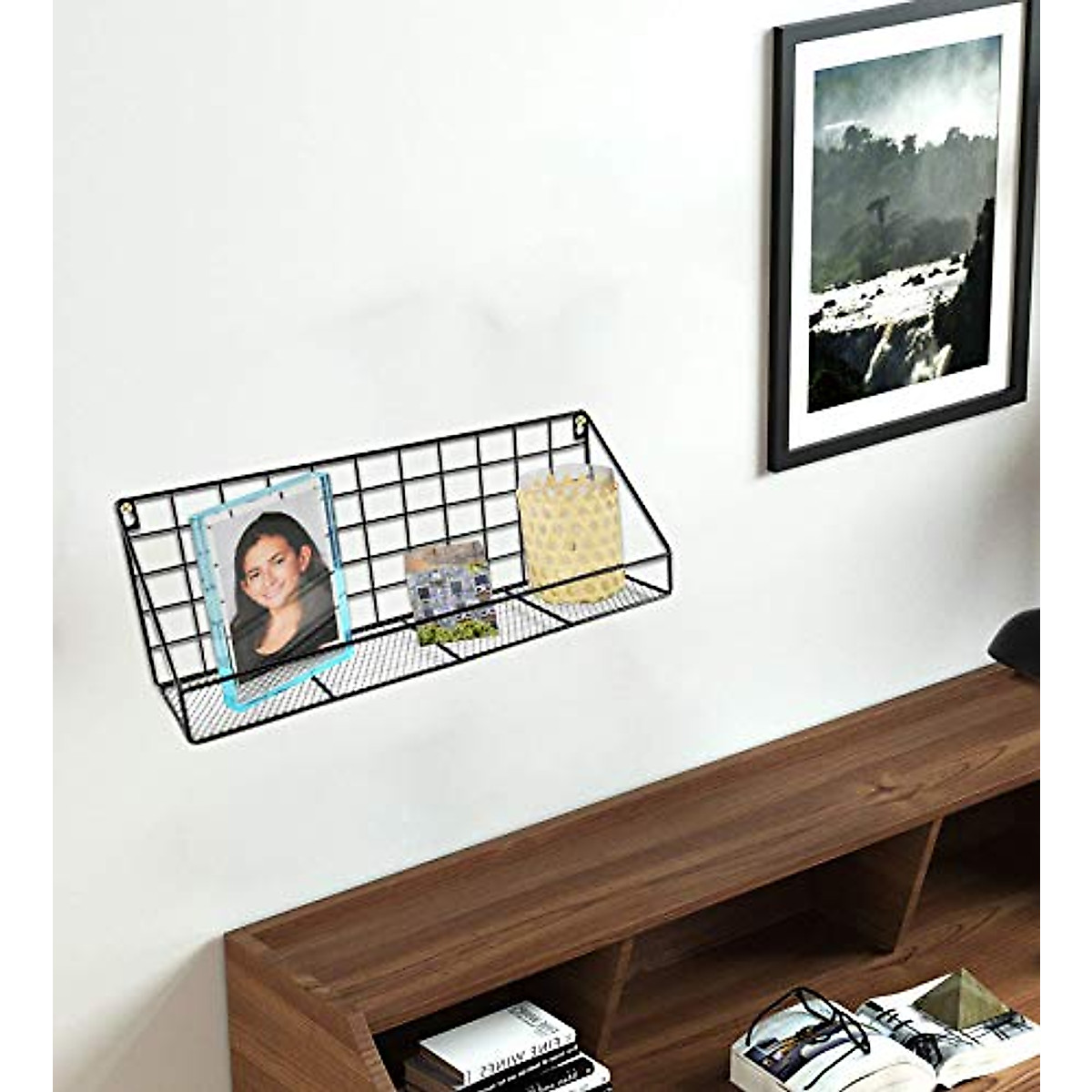 Home-X Rustic Metal Wall Floating Shelf, Large Floating Shelves for Wall, Hanging Shelf for Bedroom, Bathroom, Kitchen-17" x 5" x 6"