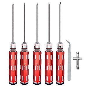 RC Tool Kit, Hex Allen Screwdriver Kit, RC Screwdriver Set 1.27mm 1.5mm 2.0mm 2.5mm 3.0mm Hex Driver Repair Tools for RC Car Boat Drone Helicopter (Red)