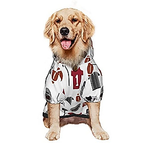 Large Dog Hoodie Football-College-Sports-Fan Pet Clothes Sweater with Hat Soft Cat Outfit Coat Medium