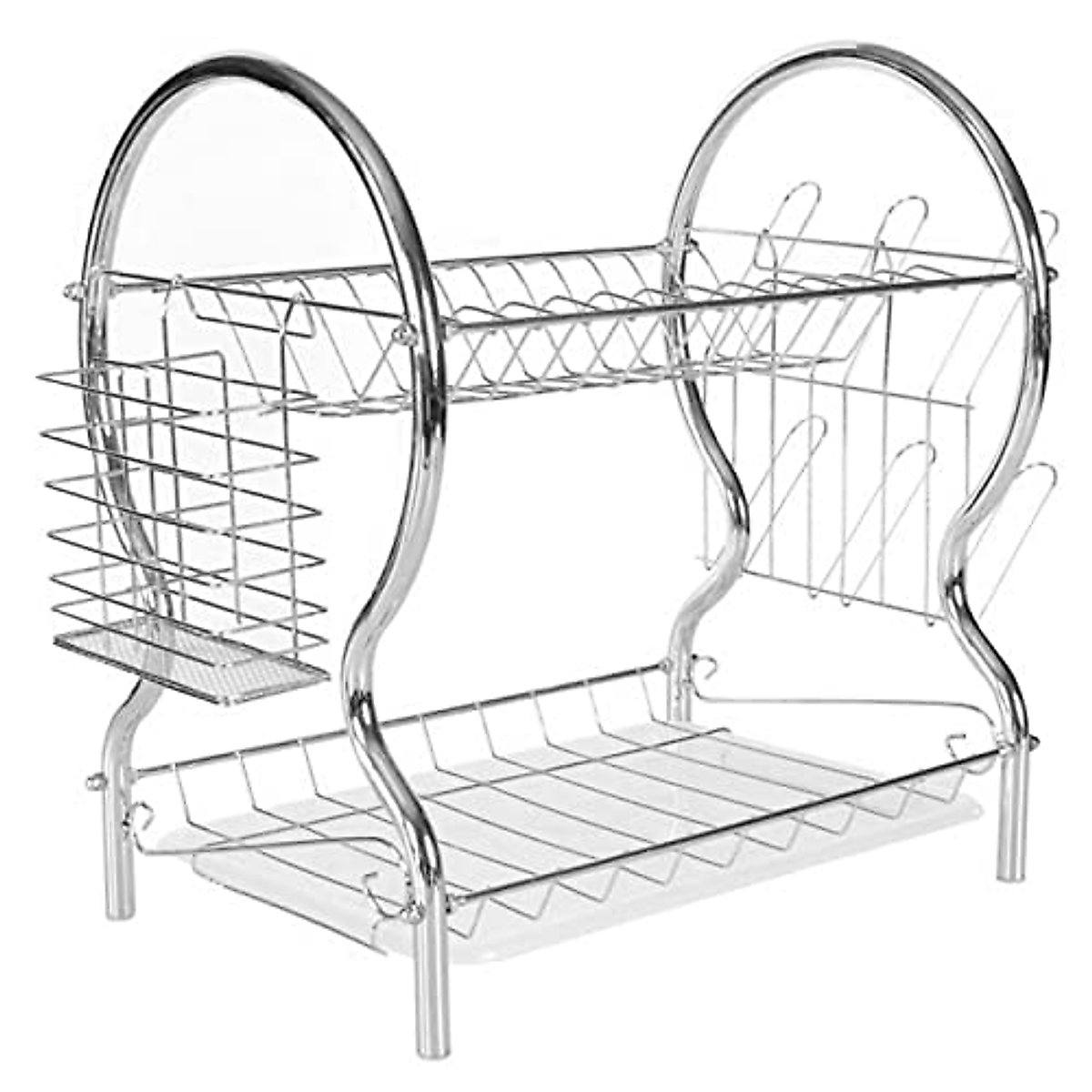 2 Layer 38cm Dish Drainerd Dual Layer Dish Drying Rack Kitchen Collection Shelf Drainer Organizer Over The Sink Mesh Colander Crate and Barrel (Silver, One Size)