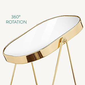 Navaris Vanity Mirror with Tray - Table Top Mirror with Metal Stand and Storage - 7" x 9" Mirror Size - for Makeup, Tabletop, Desk - Rose Gold Finish