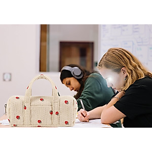 CAMTOP Pencil Case Pouch for Girls Cute Small Pencil Box School Stationery for Teen Student Kids (Strawberry Beige)