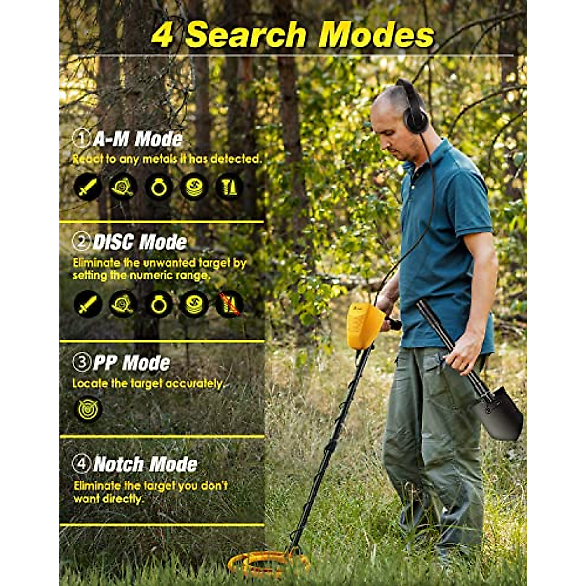 RM RICOMAX Metal Detectors for Adults - Professional Gold Detector for Treasure Hunt, IP68 Waterproof 10" Search Coil, Higher Accuracy with Stong Modes, Adjustable LCD Display with Headphones