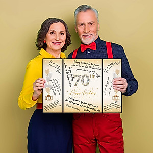 Crenics 70th Birthday Decorations Black and Gold, Creative 70th Birthday Guest Book Alternative, 70th Birthday Signature Book 18 x 12 inch, Great 70th Birthday Gifts for Men or Women