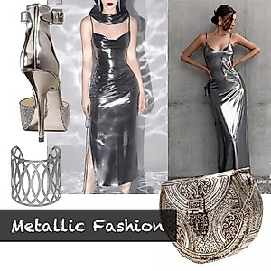 2 Yard Metallic Foil Stretch Fabric, 4 Way Stretch Spandex, Glitter Sewing Fabric by The Yard, Dark Gold Lame Fabric, 72”x59”, A23