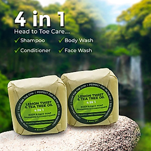 IndulgeMe Solid Shampoo & Conditioner bar- Eco Friendly Hair Care, Tea Tree, Argan Oil, All Natural and Organic, Zero Waste, 3 In 1 Shampoo Conditioner Body Wash, 2 Bars