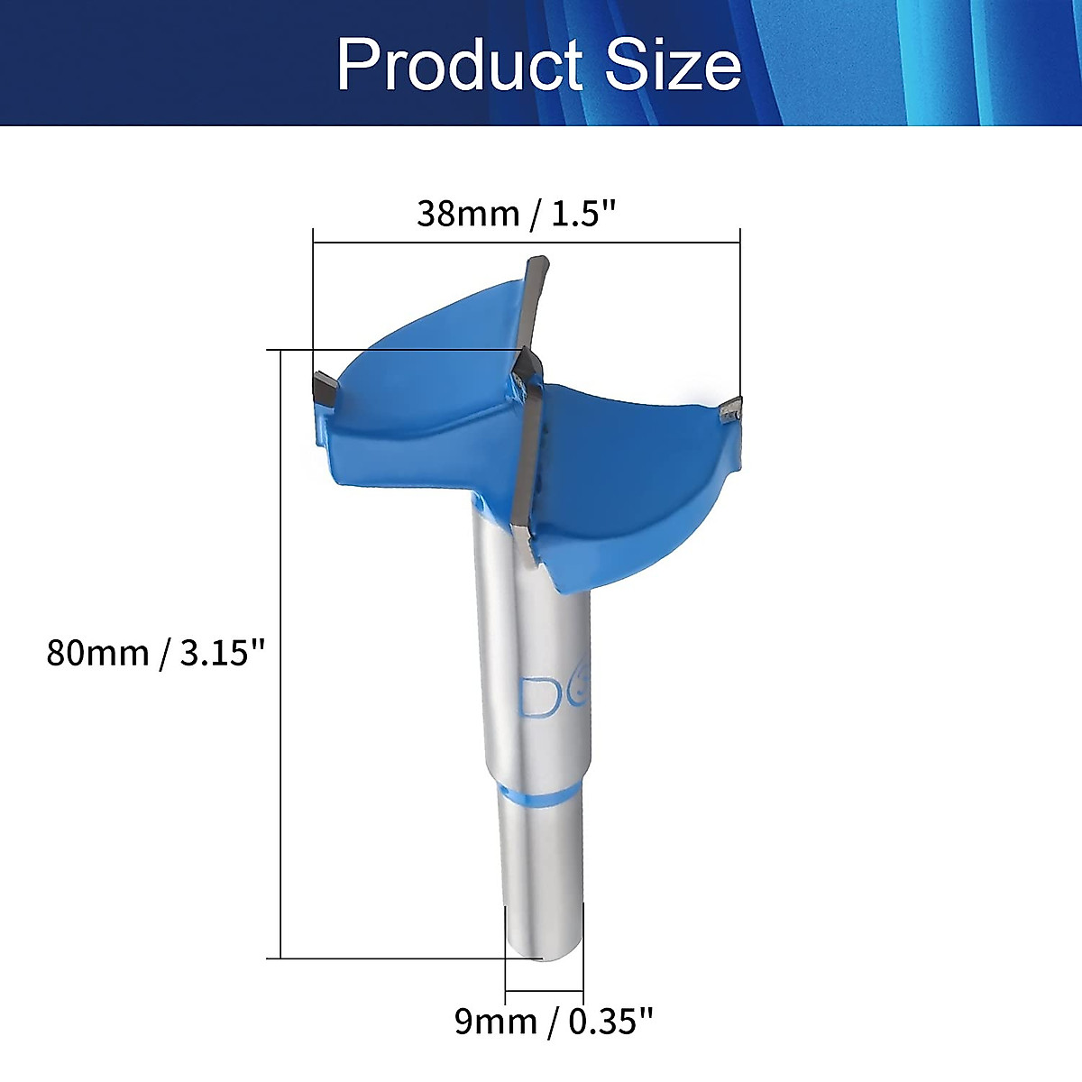 Hegebeck Forstner Drill Bit, 38mm Carbide Woodworking Hole Saw, Wood Drilling Cutter Boring Drill Bits with Round Handle, for Wood, Plastic, Plywood, Blue, 1pcs