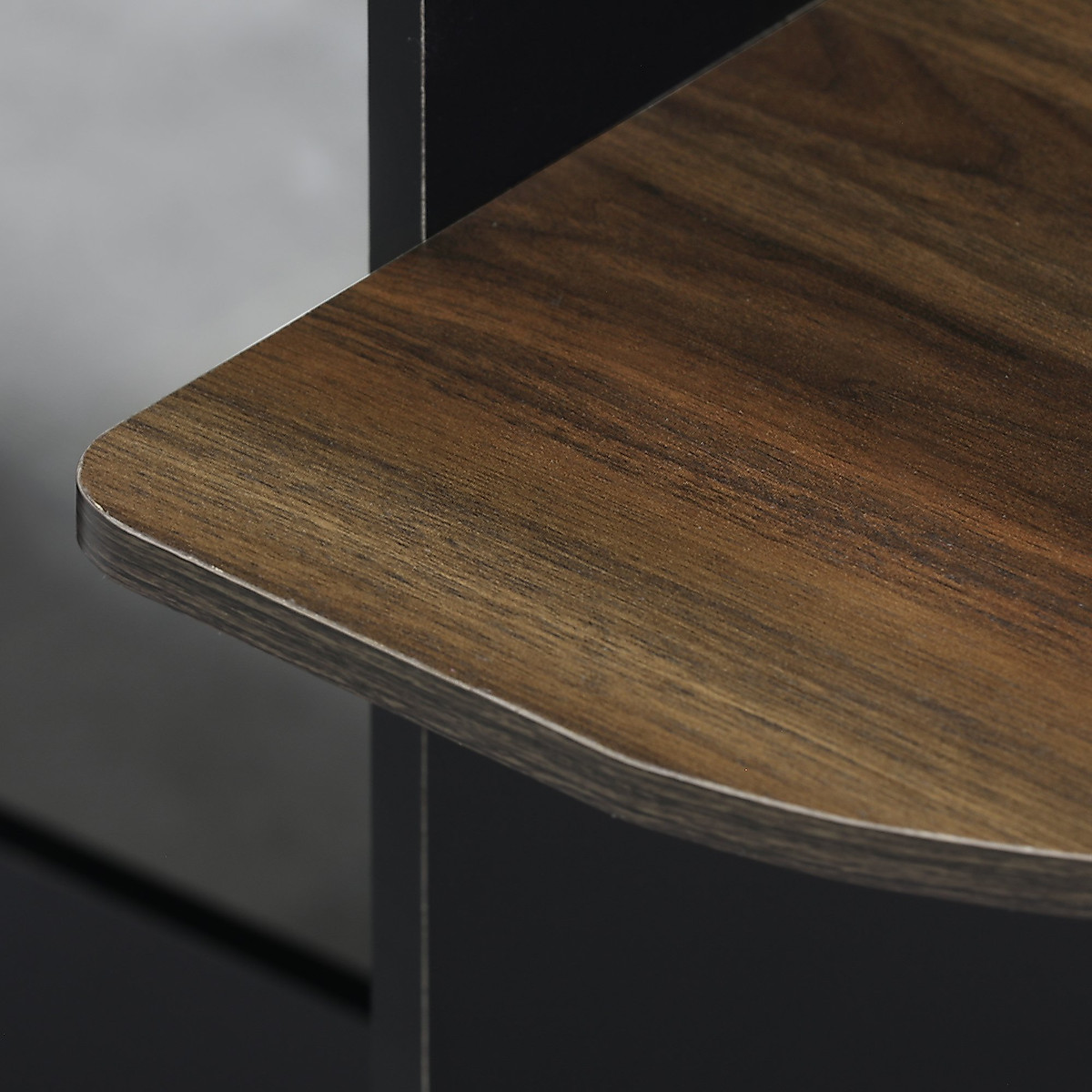 Furinno Compact Computer Desk with Shelves, Round Side, Columbia Walnut/Black