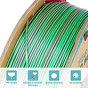 TECSONAR Tricolor PLA Filament Coextrusion Filament 1kg Triple Color Filament 1.75mm (± 0.03 mm) Compatible w/Most of 3D Printer Silk Gold Purple Red Green
