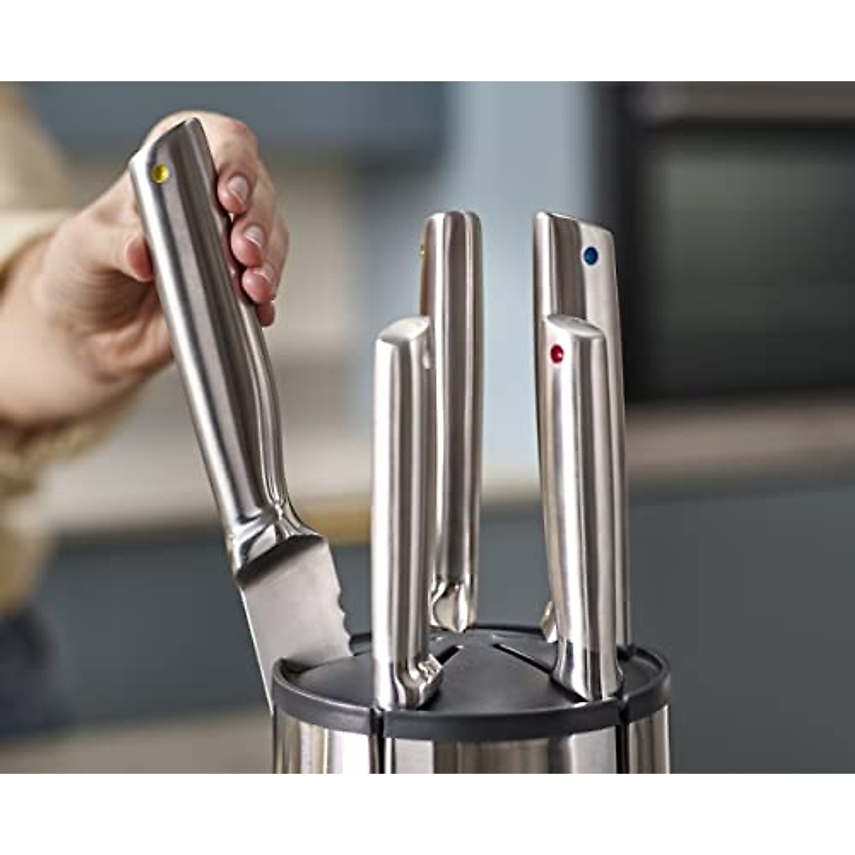 Joseph Joseph Elevate - Steel Knives Carousel 5-Piece Set with Rotating Stainless-Steel Knife Block, Japanese Stainless-Steel Blades, Fingerprint-Proof Coating and Non-Slip Base, Kitchen Accessories