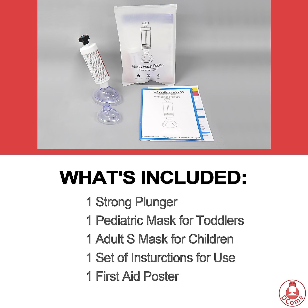 DCome 1 Pack Child Removal Device for Removing Obstructed Objects, Portable Device for Toddlers and Kids, Safe and Effective Infant First Aid Kit, Easy to Use, Equipped with Different Size Masks