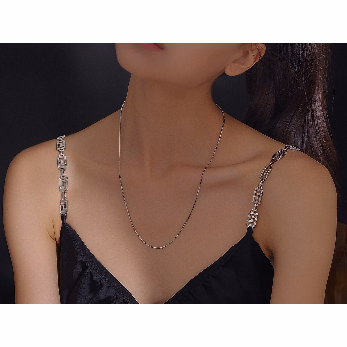 CONRAN KREMIX Silver Box Chain Necklace For Women Men 1.0 MM Thin Chain Necklace No Tarnish 18 Inch Stainless Steel Necklace