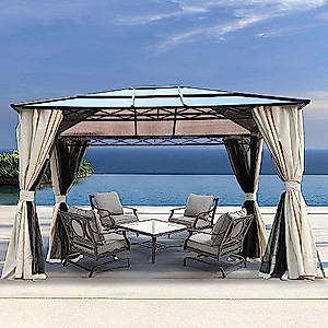 Grand patio 10x12 FT Gazebos, Hardtop Gazebo with Netting and Curtain, Aluminum Frame Polycarbonate Hard Top Gazebo for Patio, Garden, Deck, Lawn
