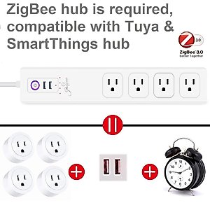 Jinvoo ZigBee Smart Power Strip 5 feet Extension Cord 10A 4 AC Individual Control 2 USB Works with Philips HUE SmartThings Echo 4th Gen Google Home hub is Required White