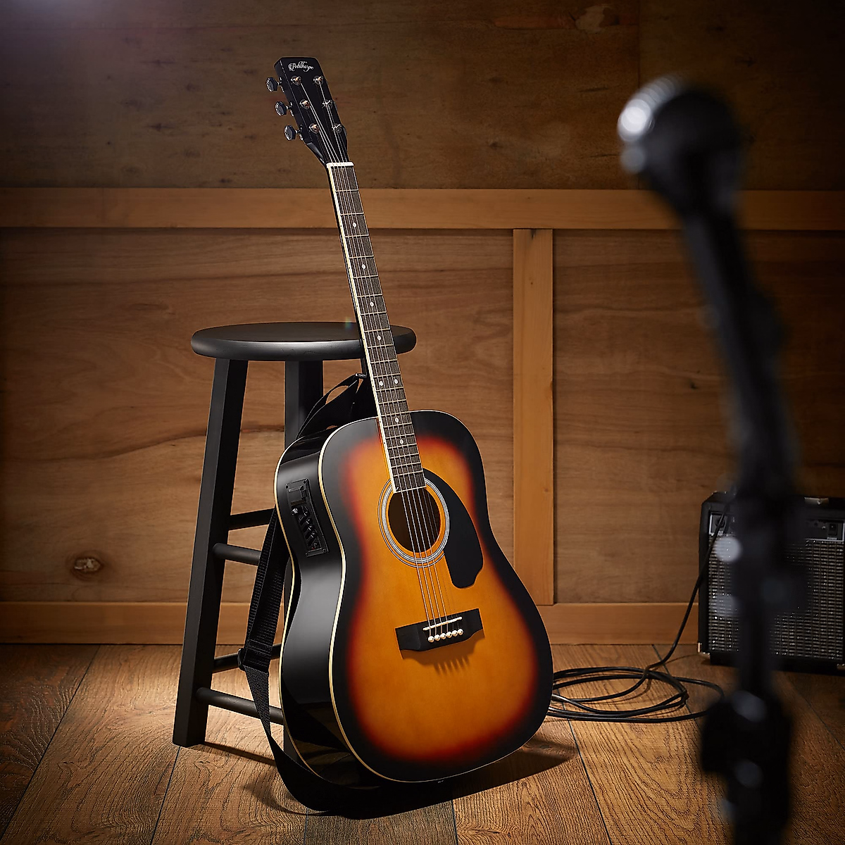 Ashthorpe Full-Size Dreadnought Acoustic-Electric Guitar Bundle - Premium Tonewoods - Sunburst