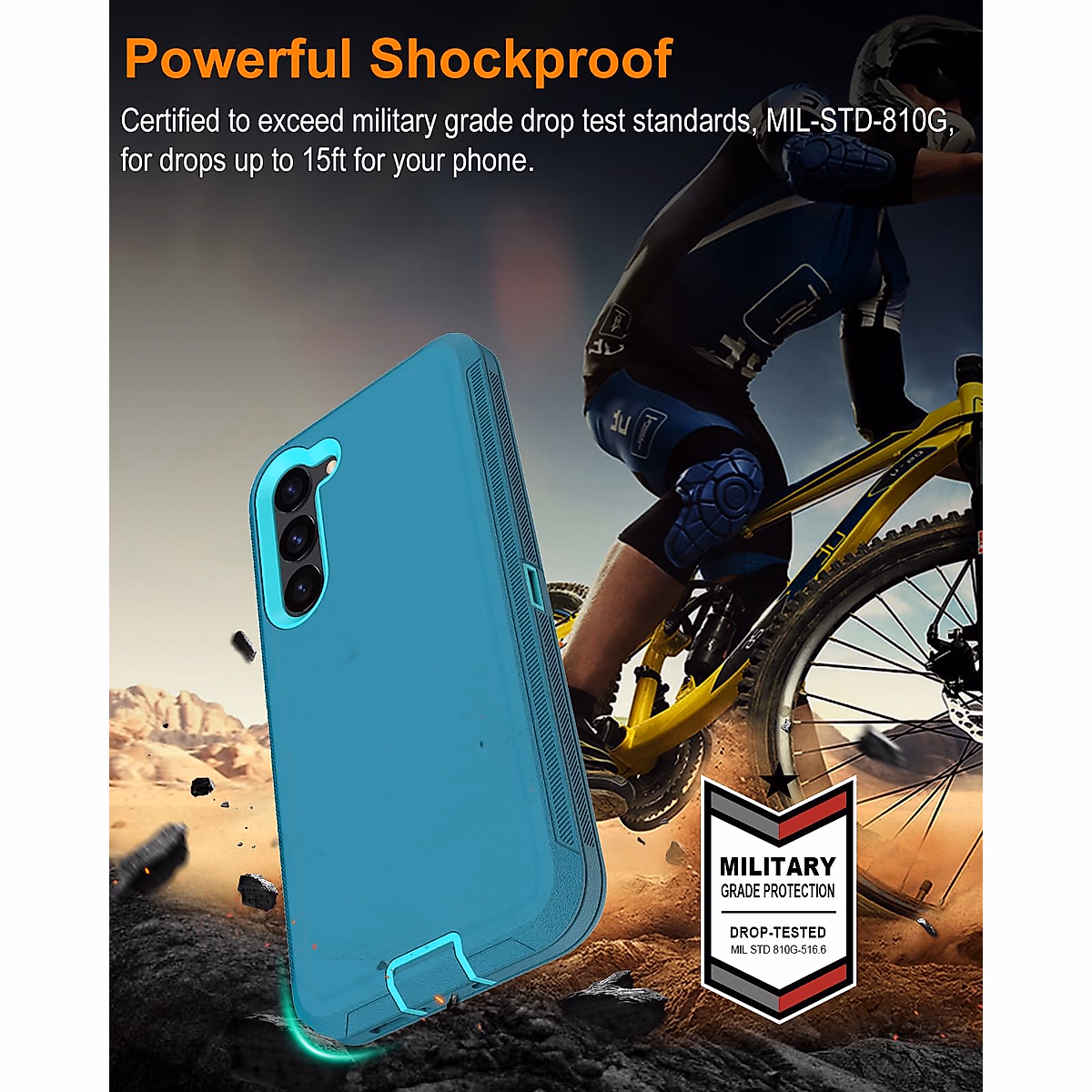 Aliruke for Samsung Galaxy S23-FE Case, with Screen Protector, Dust-Proof Port Cover, Full-Body Silicone Rubber Covered, Military Grade Drop-Proof Shockproof Phone Case for S23 FE 5G, Mint/Teal