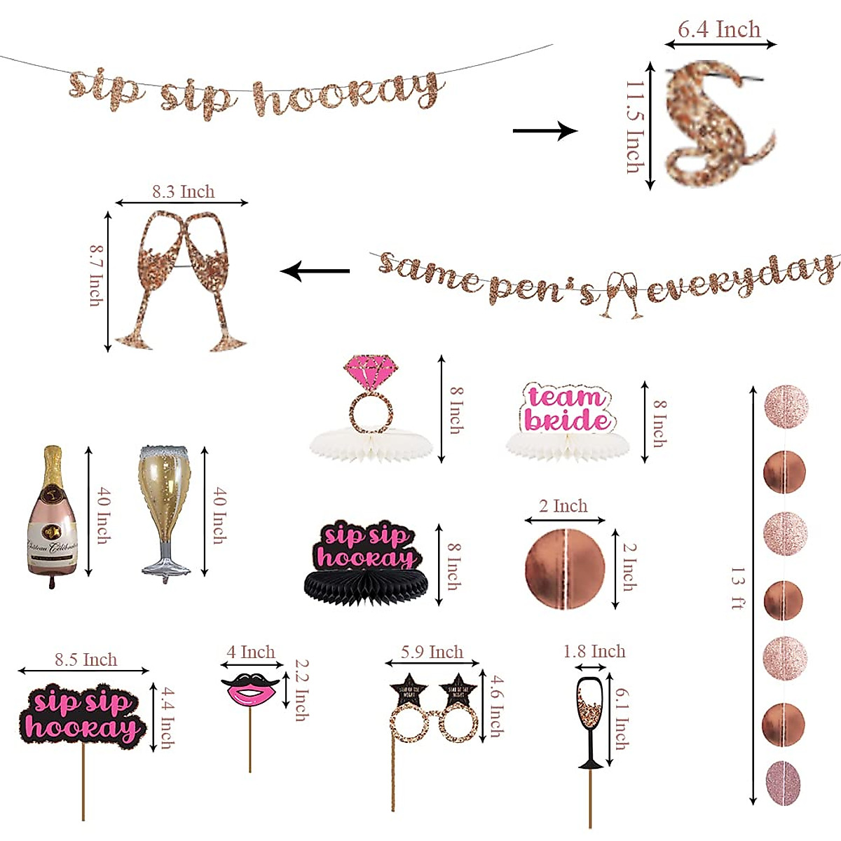 CrzPai Bachelorette Party Decorations, Rose Gold Bridal Shower Party Supplies Sip Sip Hooray Banner, Hanging Decors, Photo Booth Props, Honeycomb Centerpieces, Balloons for Wedding Engagement Party