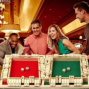 bouti1583 Shut The Box Dice Game,Classic 4 Sided Wooden Board Game Flip 12 Number Classic Tabletop Games for 2-4 Player Green(Big Size)