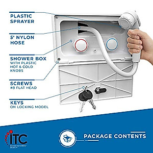 ITC Fontana RV or Boat Exterior Shower Box Kit Faucet with Shower Head (Locking Door Assembly - White with 5' Hose)