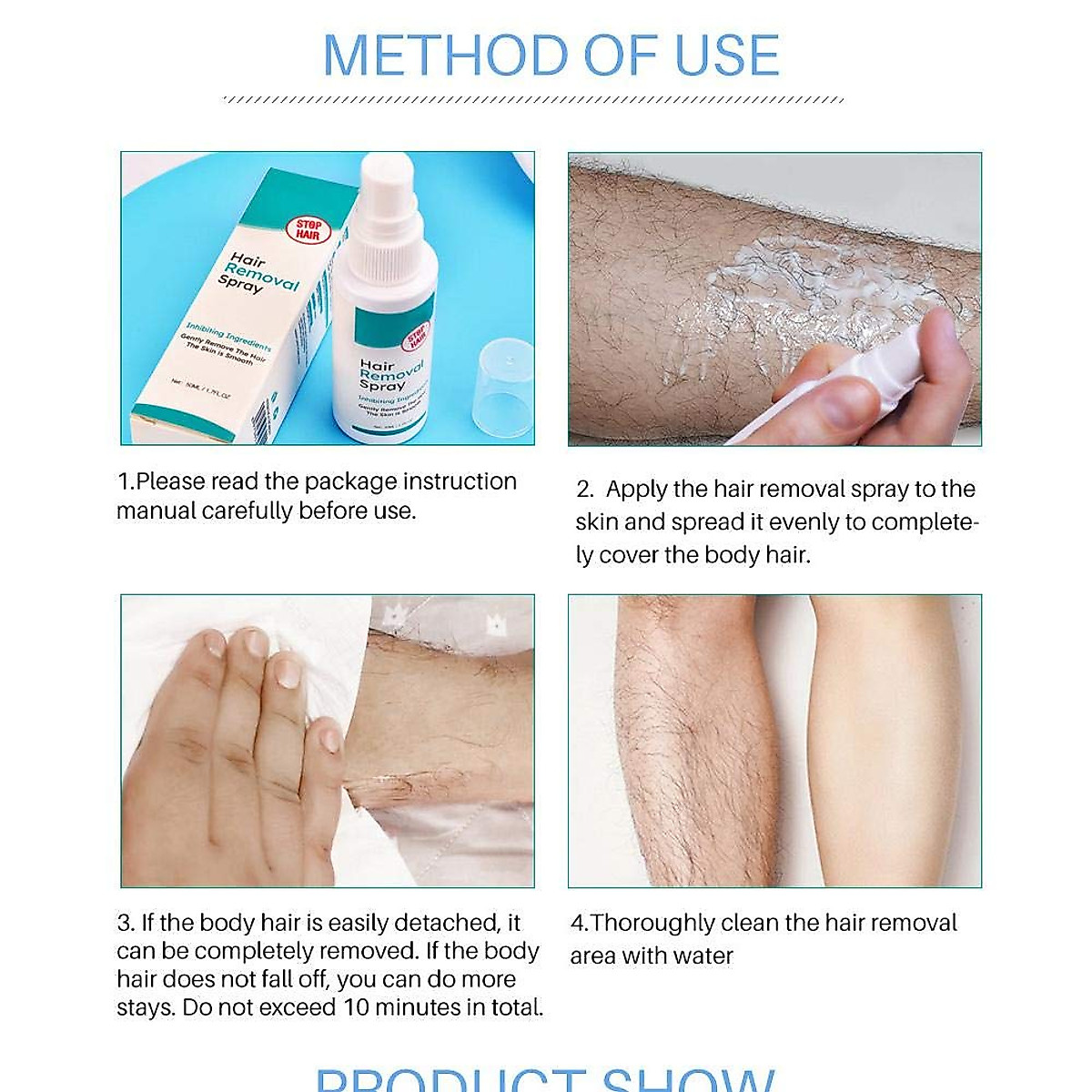 Hair Remover Spray, Body Hair Removal Cream, Inhibitor Painless Permanent Depilatory Cream Nourishing Hair Inhibitor For Men and Women(50ml)