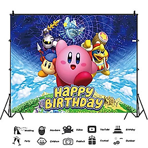 Kirby-Star Happy Birthday Photography Backdrop 5x3ft Princess Kids Kirby-Star Party Happy Birthday Party Decoration Photo Background