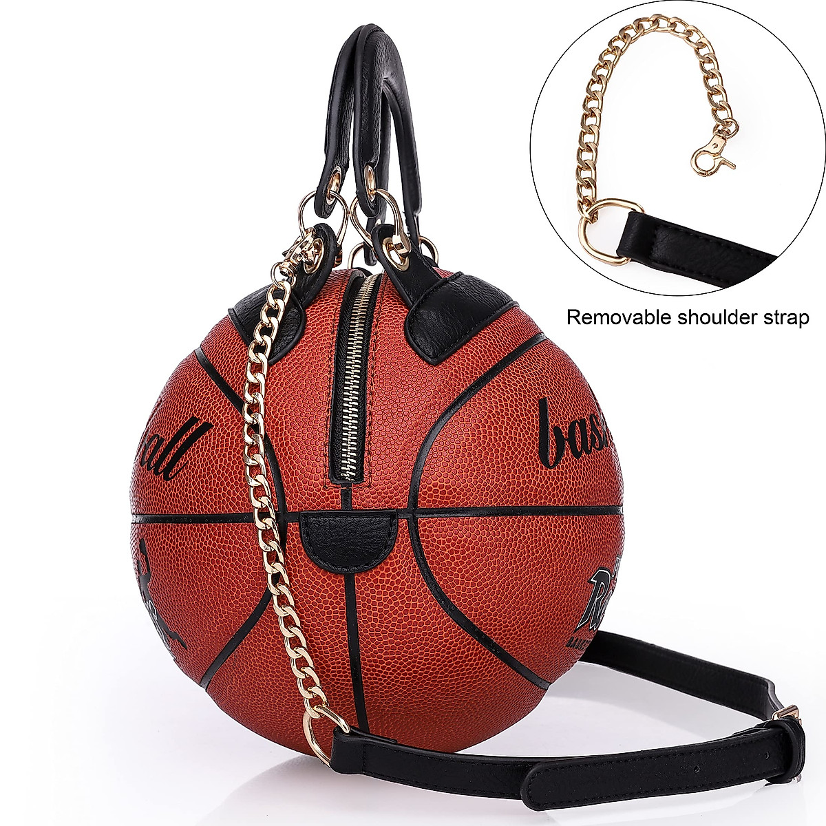Basketball Ball Shaped Round Shoulder Bag handbag Messenger Crossbody bag Chain Diagonal Pack Bag for Women Girls (Basketball-Brown)