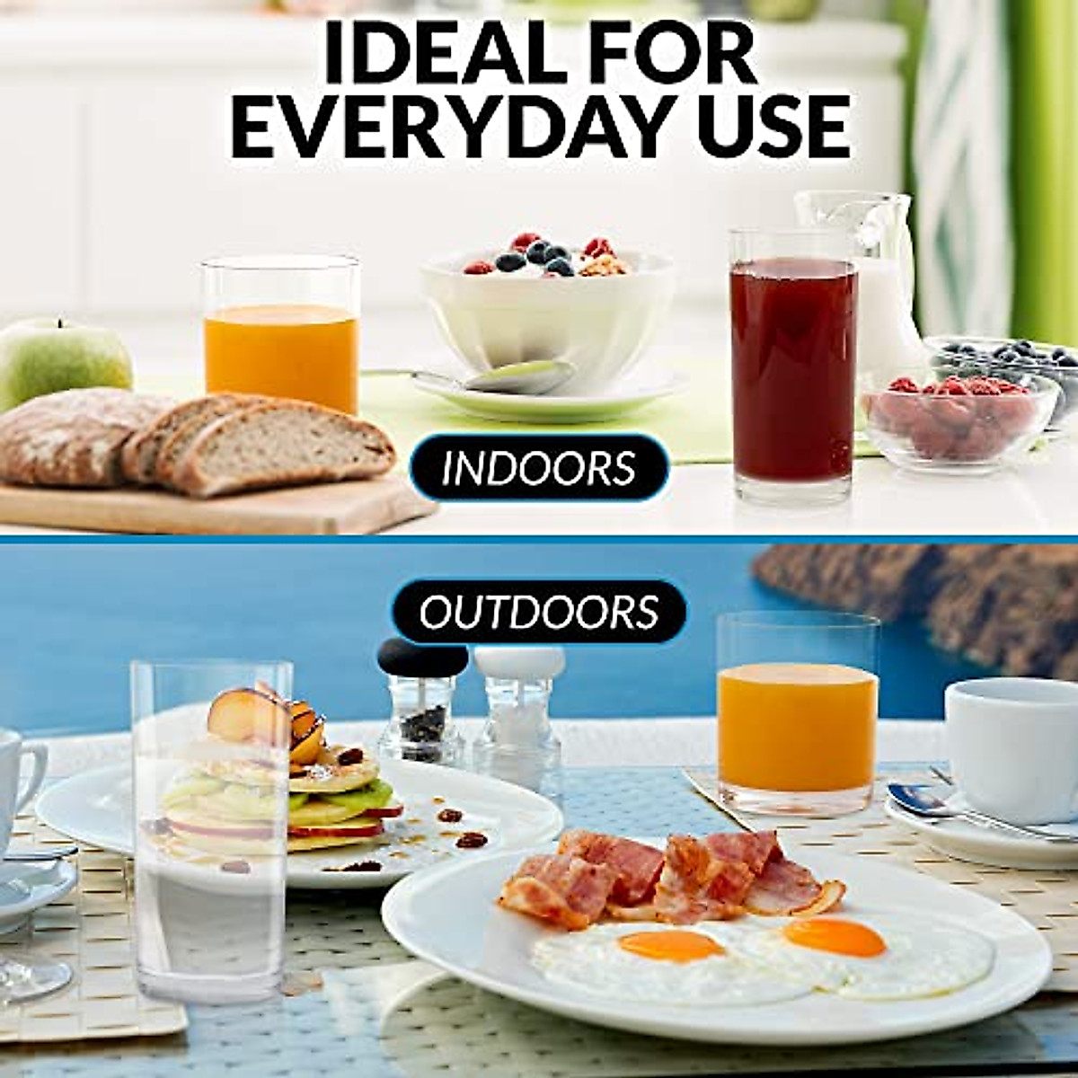 Zulay Plastic Tumblers Drinking Glasses Set of 8 Clear - 4 Each: 12oz and 16oz Acrylic Cups For Kitchen - Unbreakable, Dishwasher Safe Plastic Glasses Set