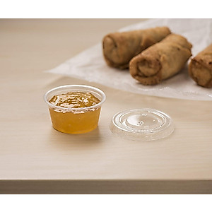 Comfy Package [100 Sets - 2 oz.] Plastic Portion Cups With Lids, Souffle Cups, Jello Shot Cups