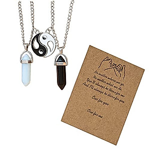 2Pcs Hexagonal Crystal Bead Tai Chi Pendant Necklace Set for Women Girl Men BoyTeen Engraved Best Friends Forever Gemstone Puzzle Feng Shui Yin Yang Necklace Friendship Jewelry Gift-C tai chi
