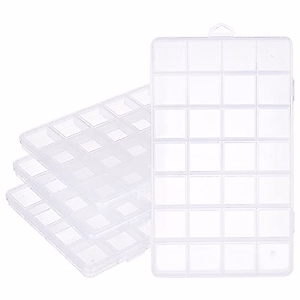 SUPERFINDINGS 4 Pack 28 Grids Organizer Box 22.5x13.3cm Transparent Plastic Organizers Storage Box Clear Washi Tape Organizer for Nail Art Small Findings Parts Rhinestones,Compartment: 3x3cm