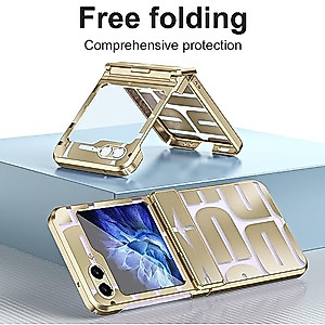 Cell Phone Case Ultra-Thin Lightweight Case Compatible with Samsung Galaxy Z Flip 5 with Hinge+Camera Lens Protector Shockproof Full Protective Rugged Cover (Electroplating) with Hard Protective Body