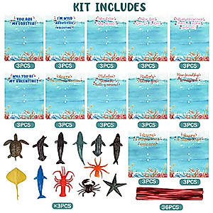 POPGIFTU 36 Pack Valentines Day Cards with Sea Animal Toys for Kids, Valentines Gift Set , Fun Valentines Party Favors for Boys Girls, Classroom Exchange Treat Prizes Bulk for School Class Teacher